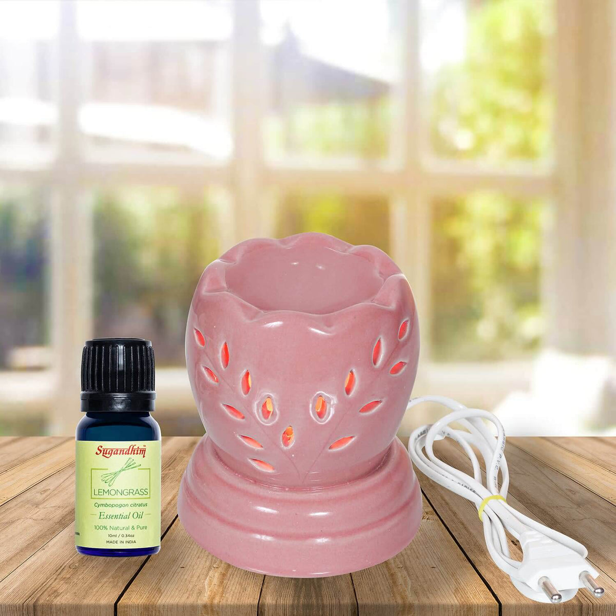 Charming Pink Ceramic Electric Diffuser with Lemongrass Oil - Sugandhim