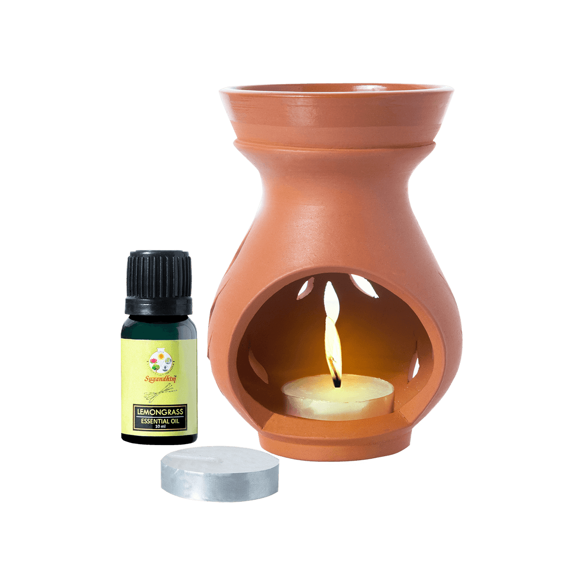 Candle Diffuser Teracotta with 10ml Lemongrass Essential Oil - Brown C