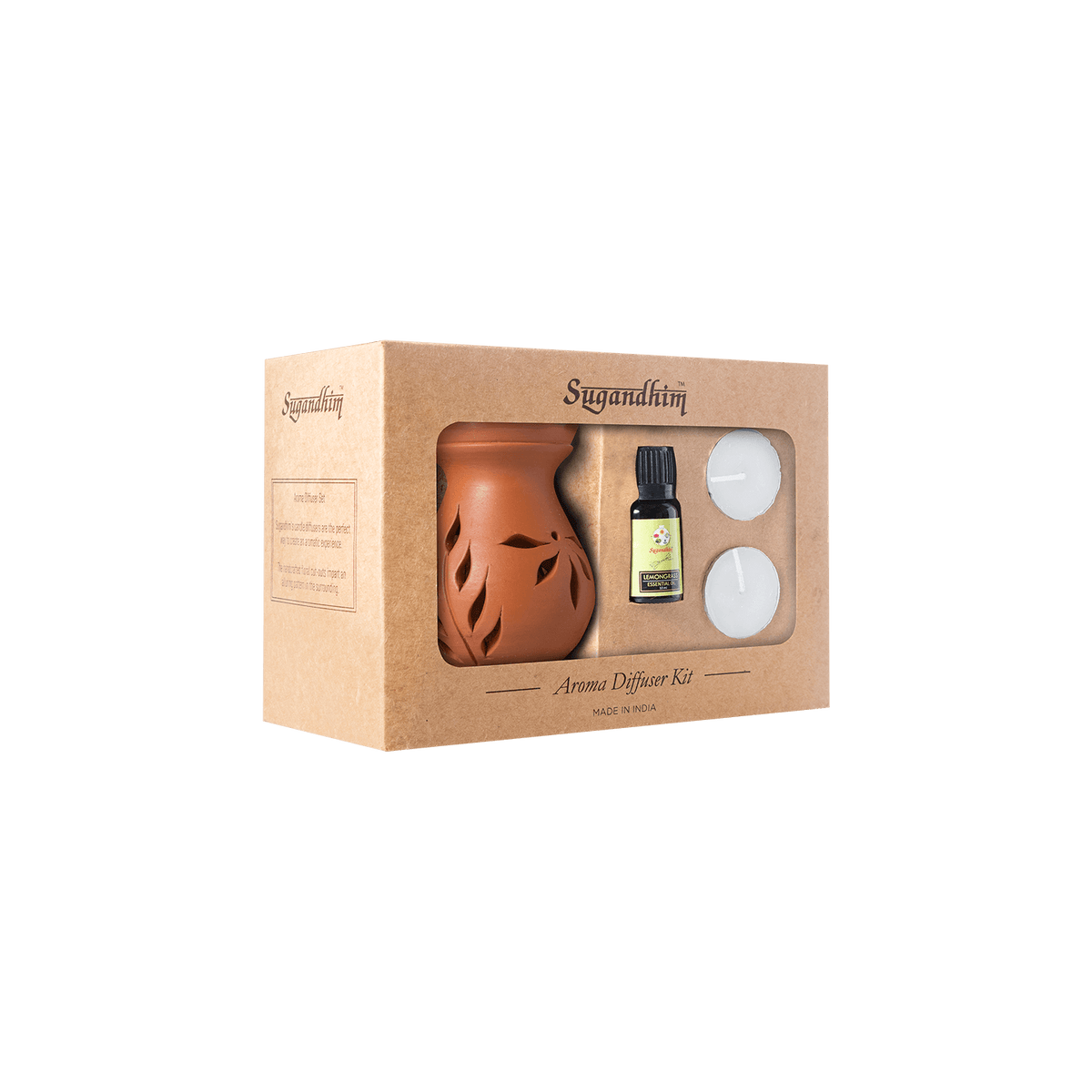 Candle Diffuser Teracotta with 10ml Lemongrass Essential Oil - Brown C